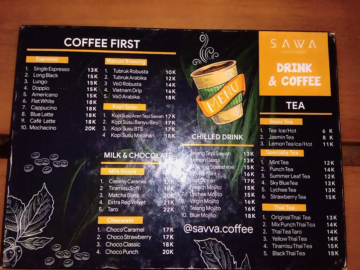 Carta del café SAVVA Coffee & Eatery, Weleri
