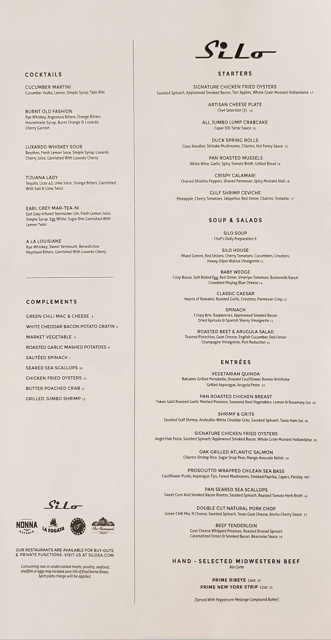 Menu at SILO Elevated Cuisine - 1604 pub & bar, San Antonio, 434 N Loop ...
