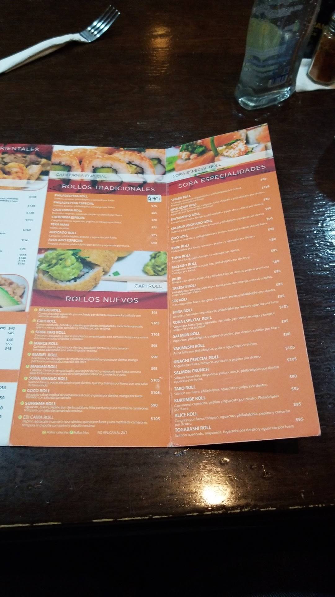 Carta de SORA Sushi Bar (Valle Alto), Matamoros, Av Gral Carlos Salazar 3