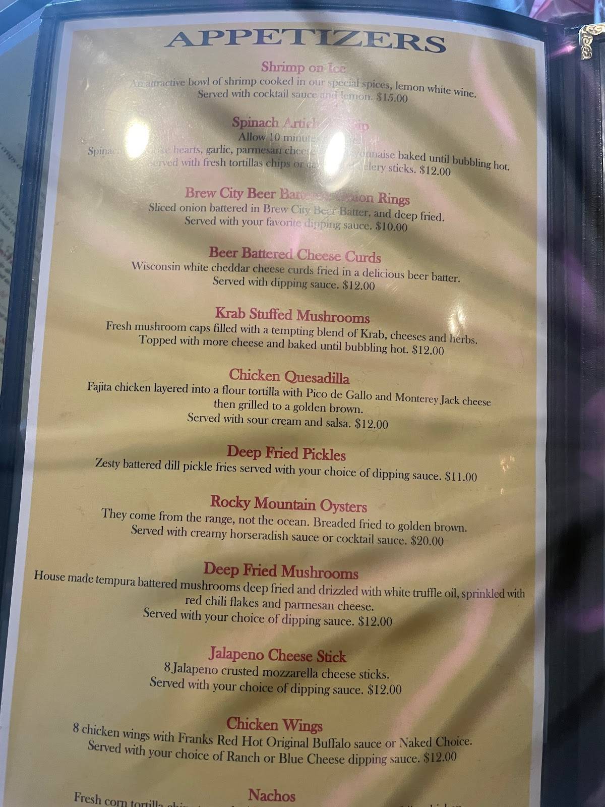 Menu at Safari Club, Thermopolis
