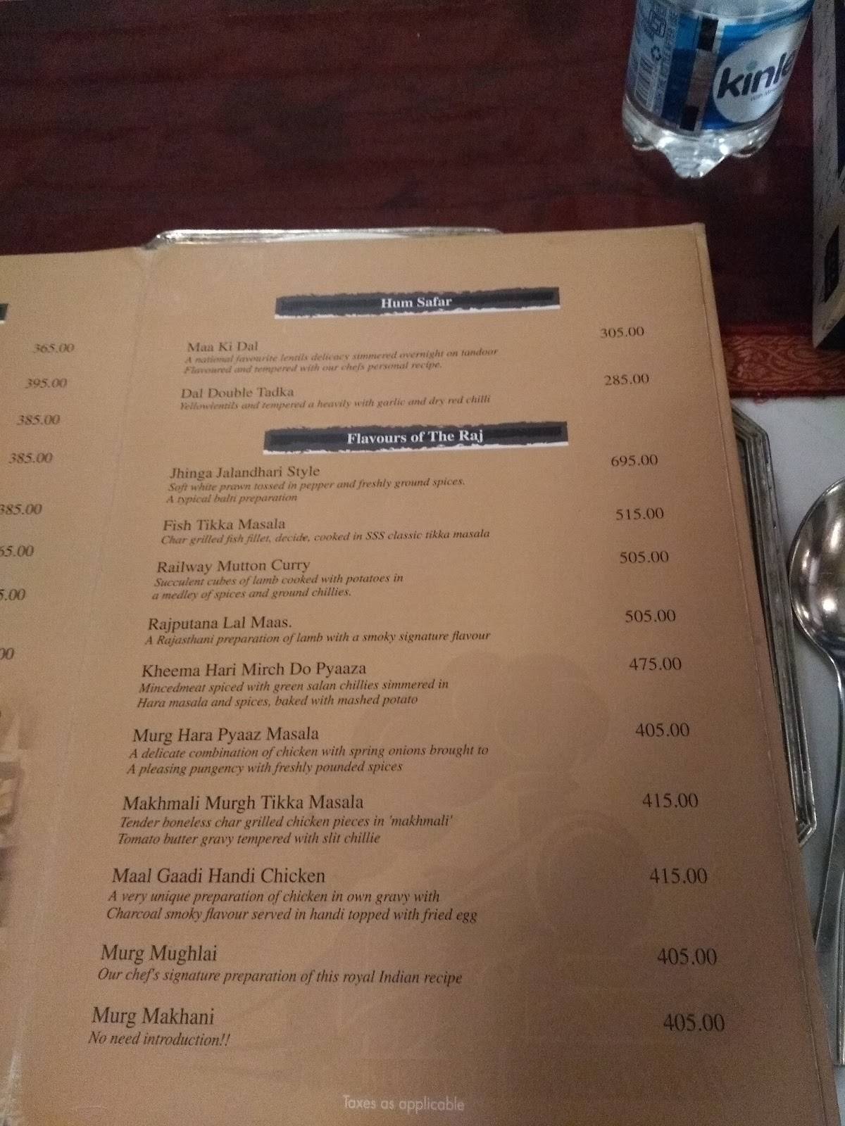 Menu at Sahib Sindh Sultan, Hyderabad, 5th Floor