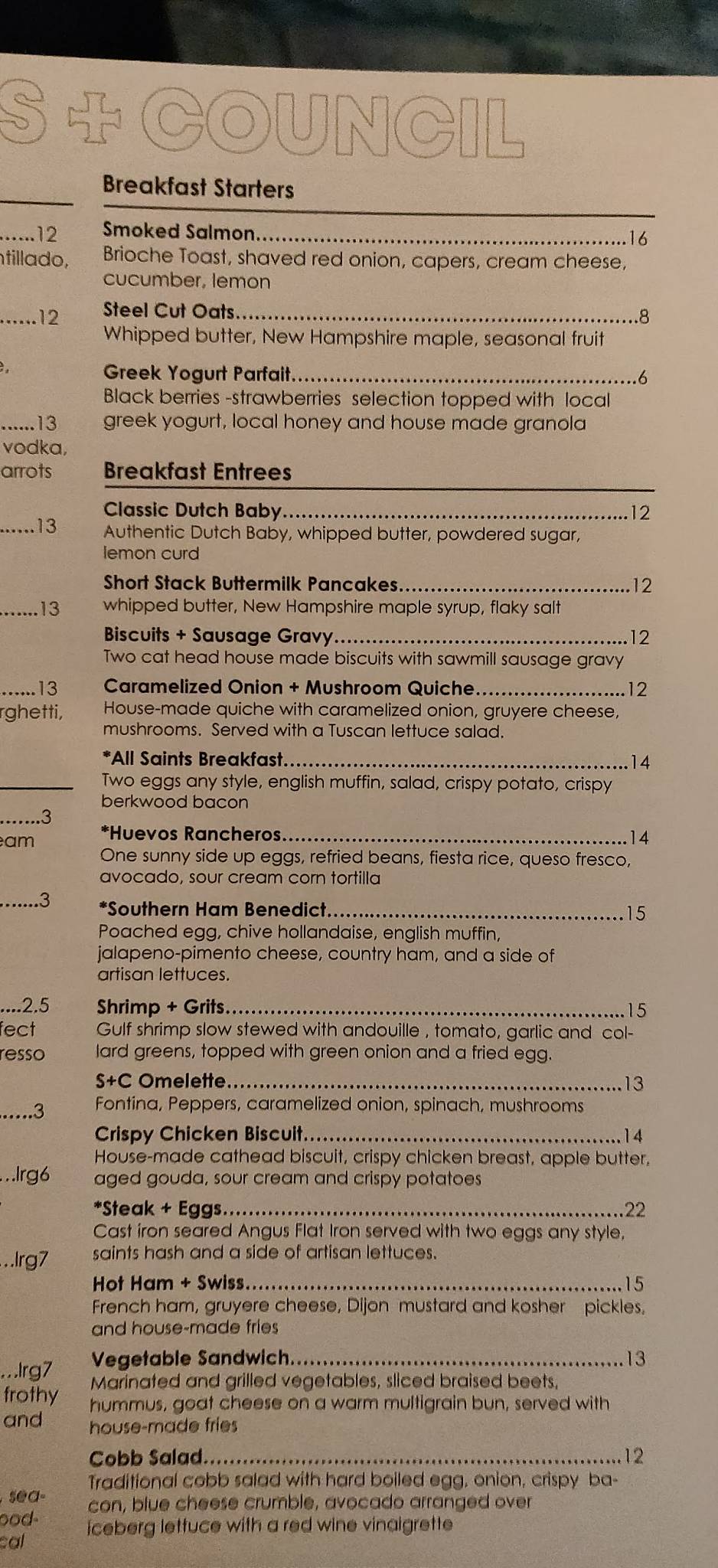 Menu at Saints + Council pub & bar, Atlanta