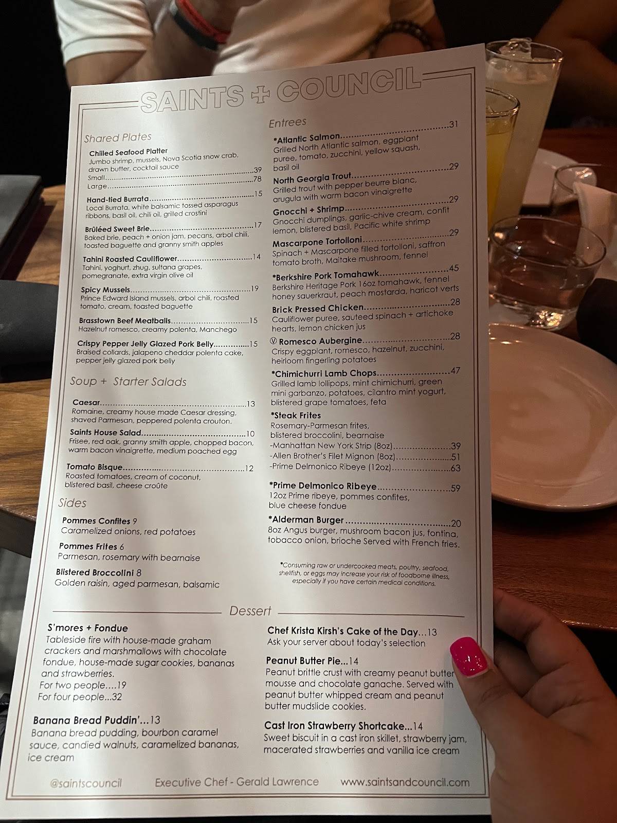 Menu at Saints + Council pub & bar, Atlanta