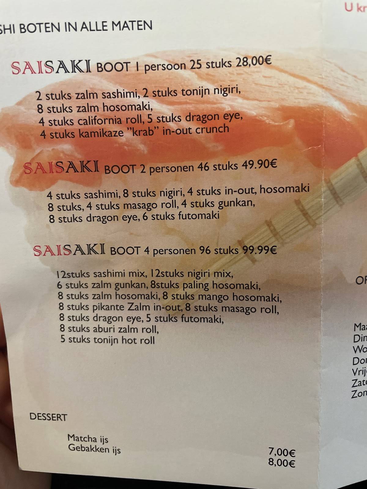 Speisekarte von Saisaki, Rotselaar