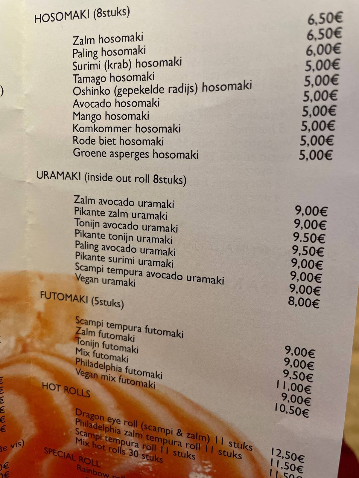 Speisekarte von Saisaki, Rotselaar