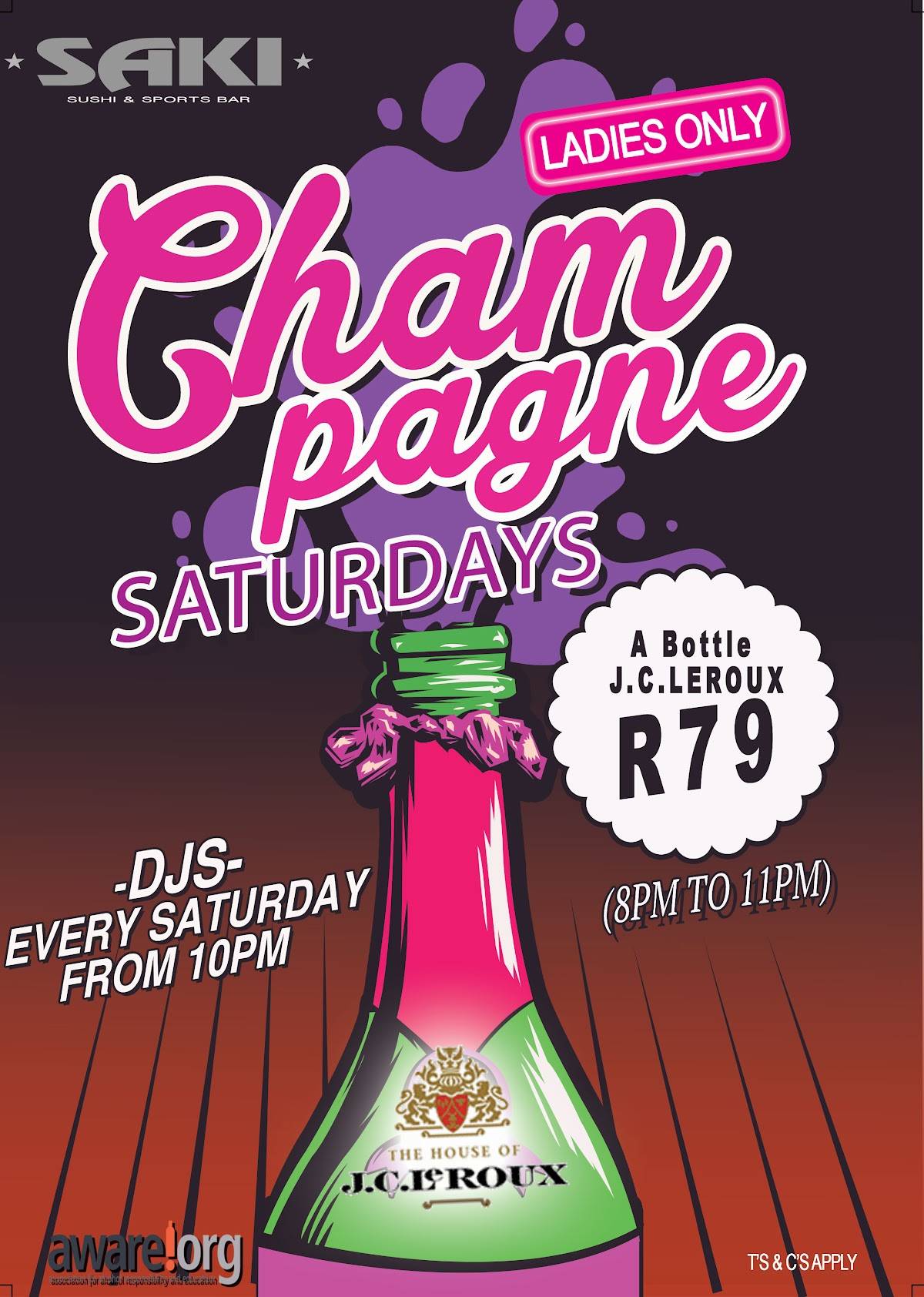 Menu at Saki pub & bar, Pietermaritzburg