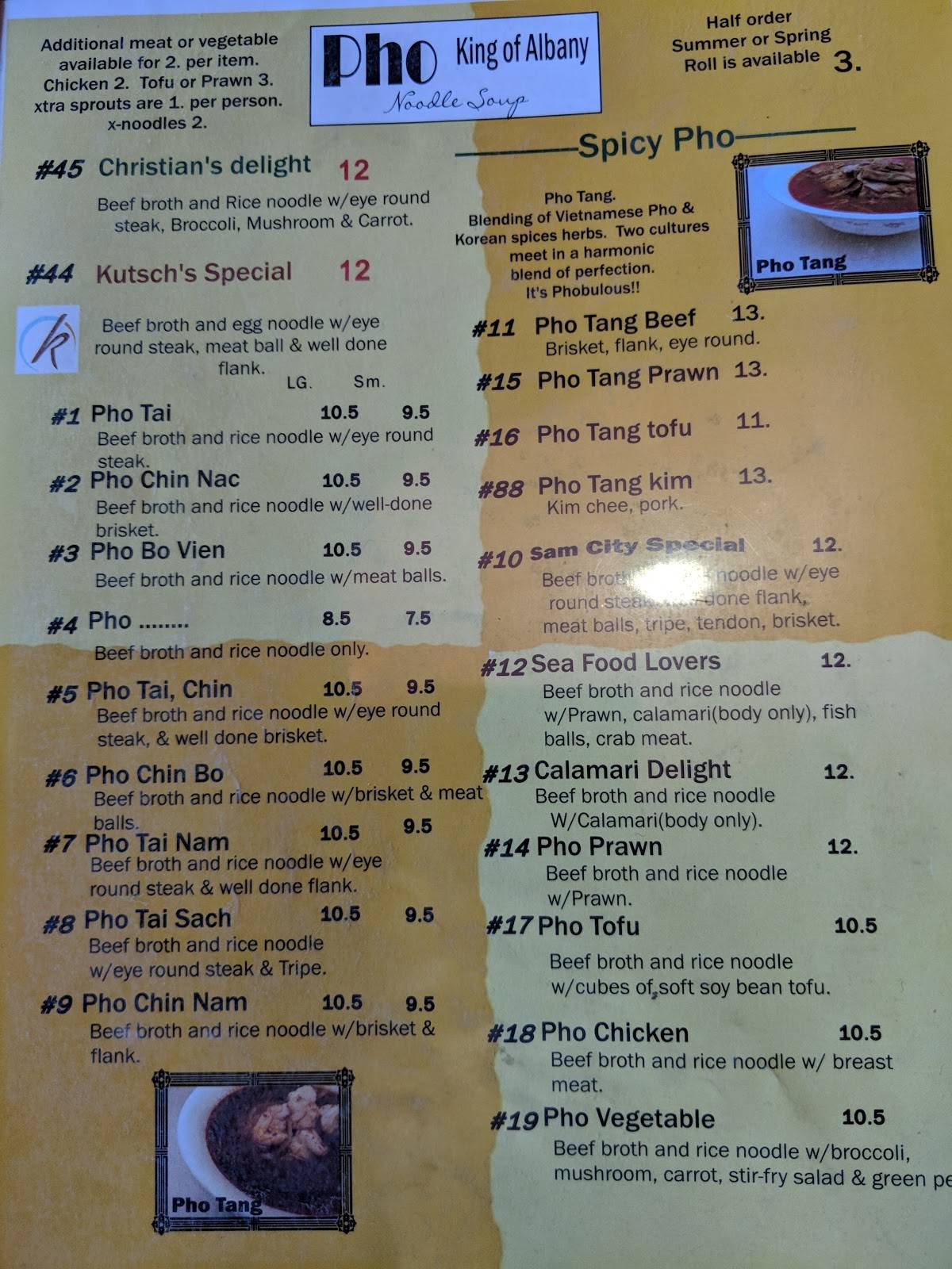 Menu at Sam City Pho & Grill restaurant, Albany
