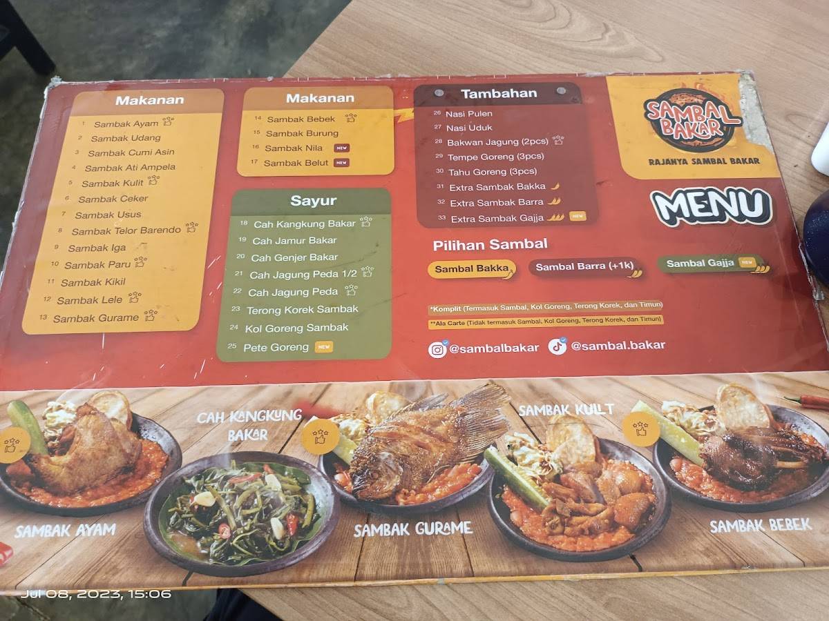 Menu at Sambal Bakar Indonesia, Pasar Lama restaurant, Tangerang