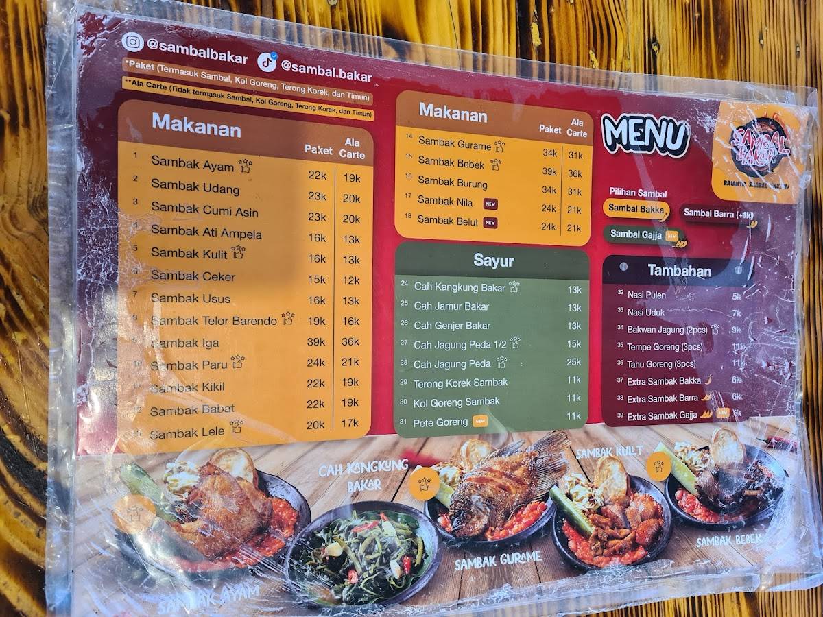 Menu at Sambal Bakar Indonesia, Pasar Lama restaurant, Tangerang