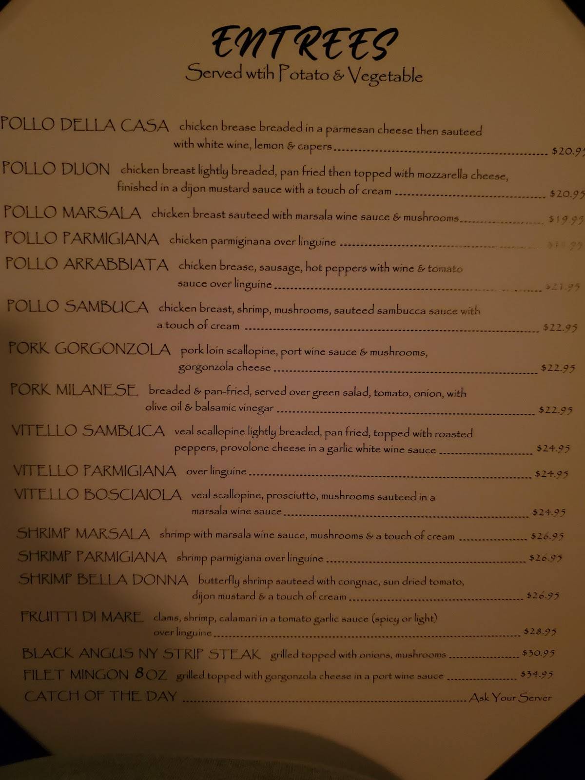 Menu at Sambuca Grille restaurant, Scranton