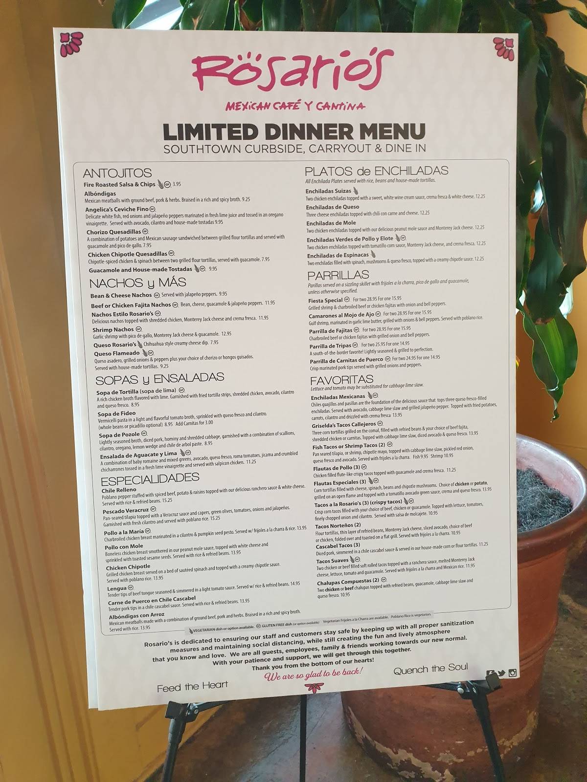 Menu at Rosario's ComidaMex & Bar, San Antonio, 722 S St Mary's St