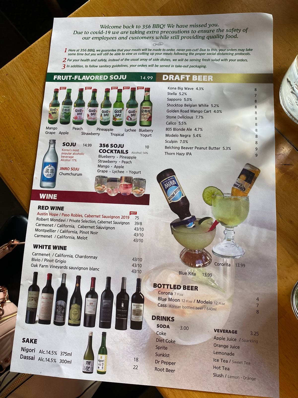 Menu at 356 Korean BBQ & Bar, San Diego