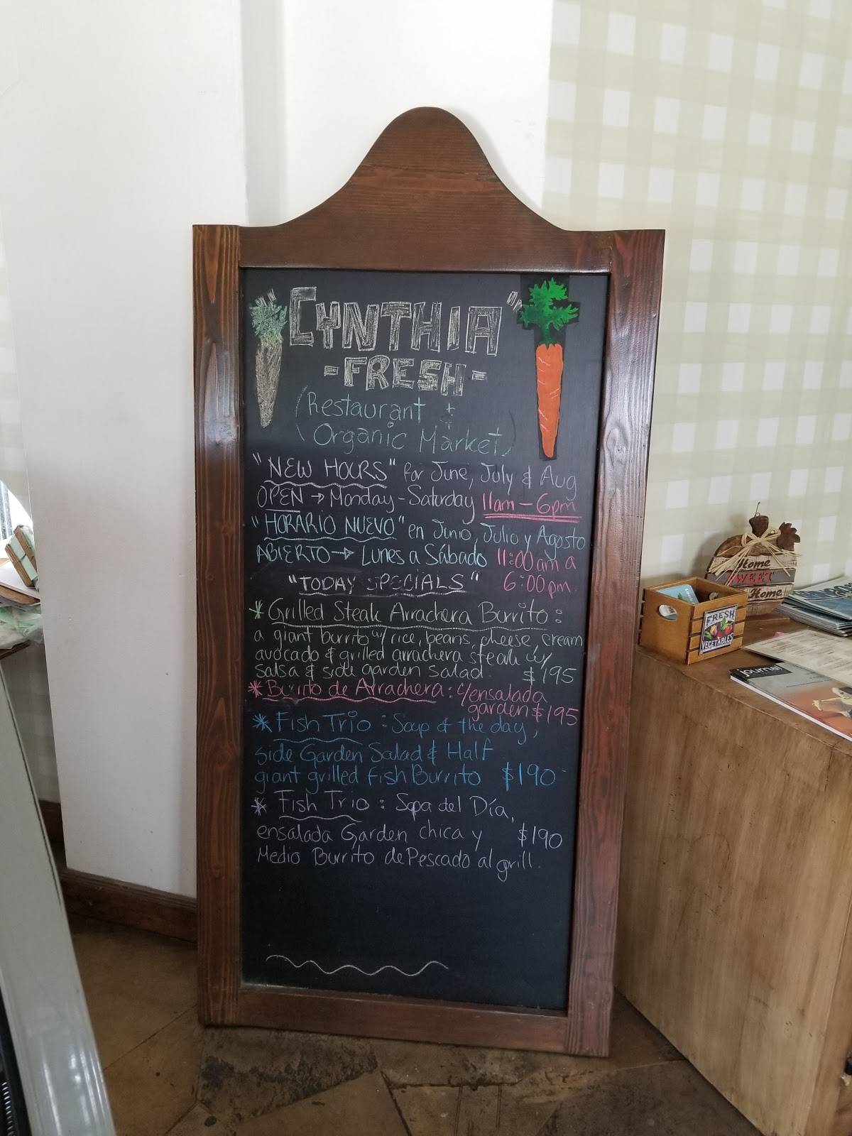 Menu at Cynthia Fresh restaurant, San José del Cabo