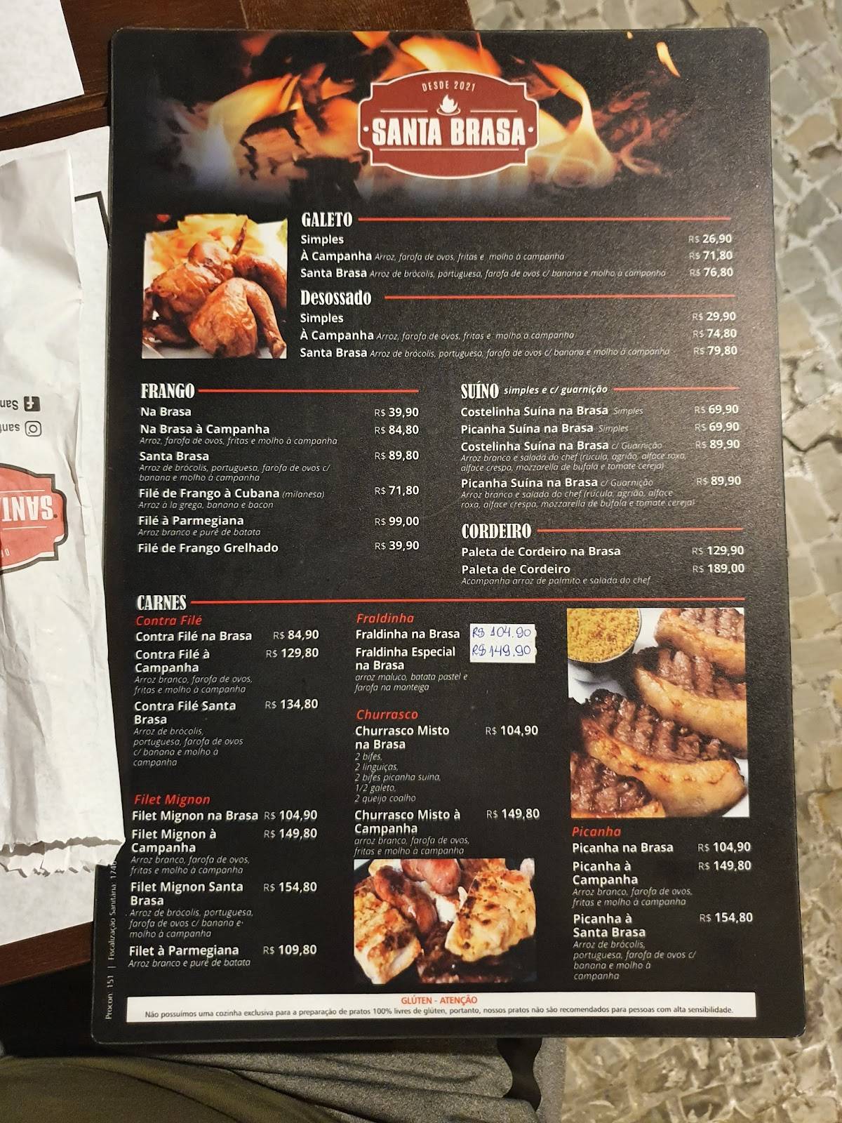 Menu em Santa Brasa Freguesia restaurante, Rio de Janeiro