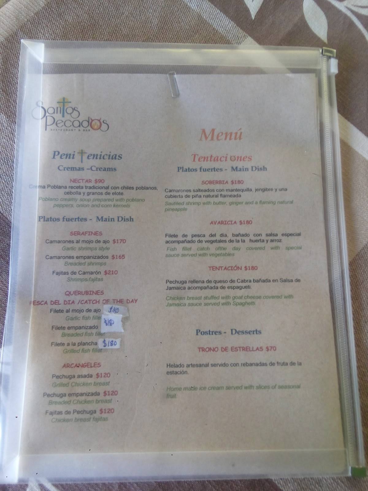 Menu at Santos Pecados Todos Santos pub & bar, Todos Santos