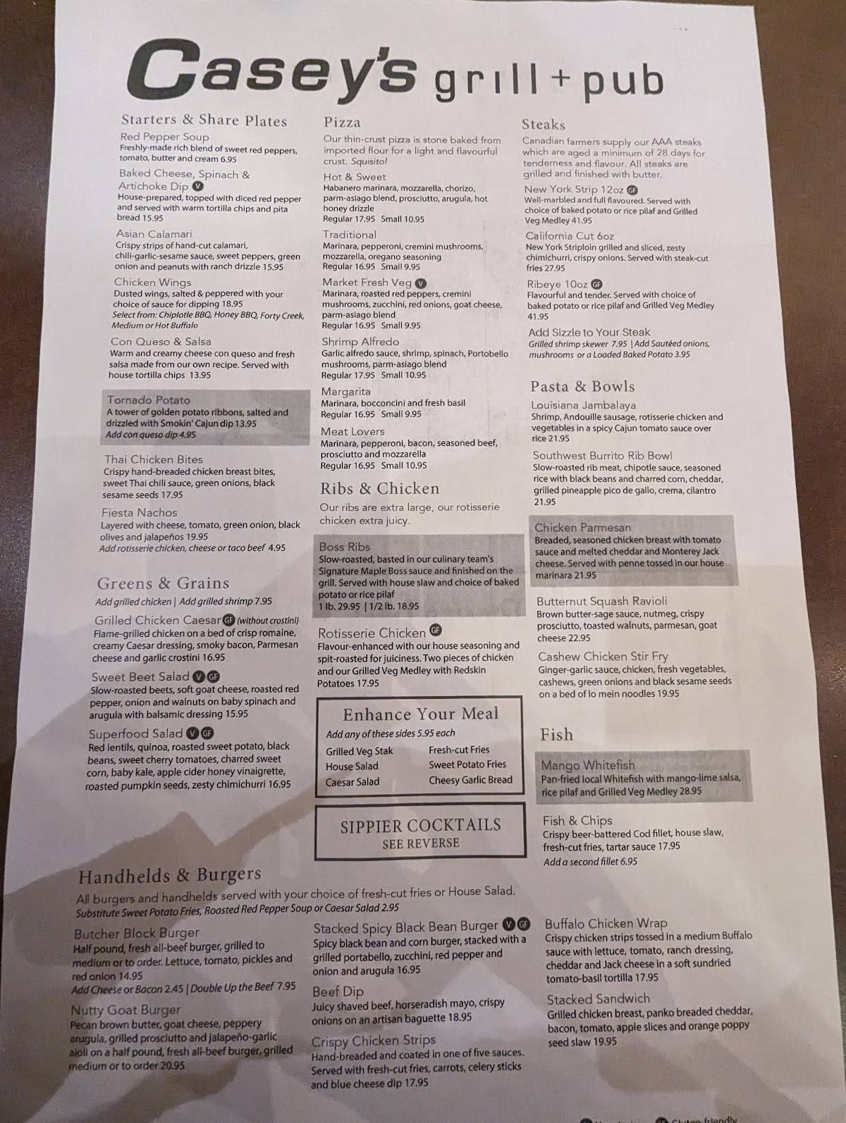 Menu at Casey's Grill.Bar, Sault Ste. Marie