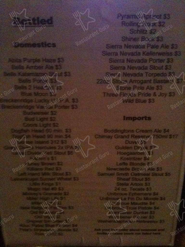 Menu at Savage's Ale House pub & bar, Muncie
