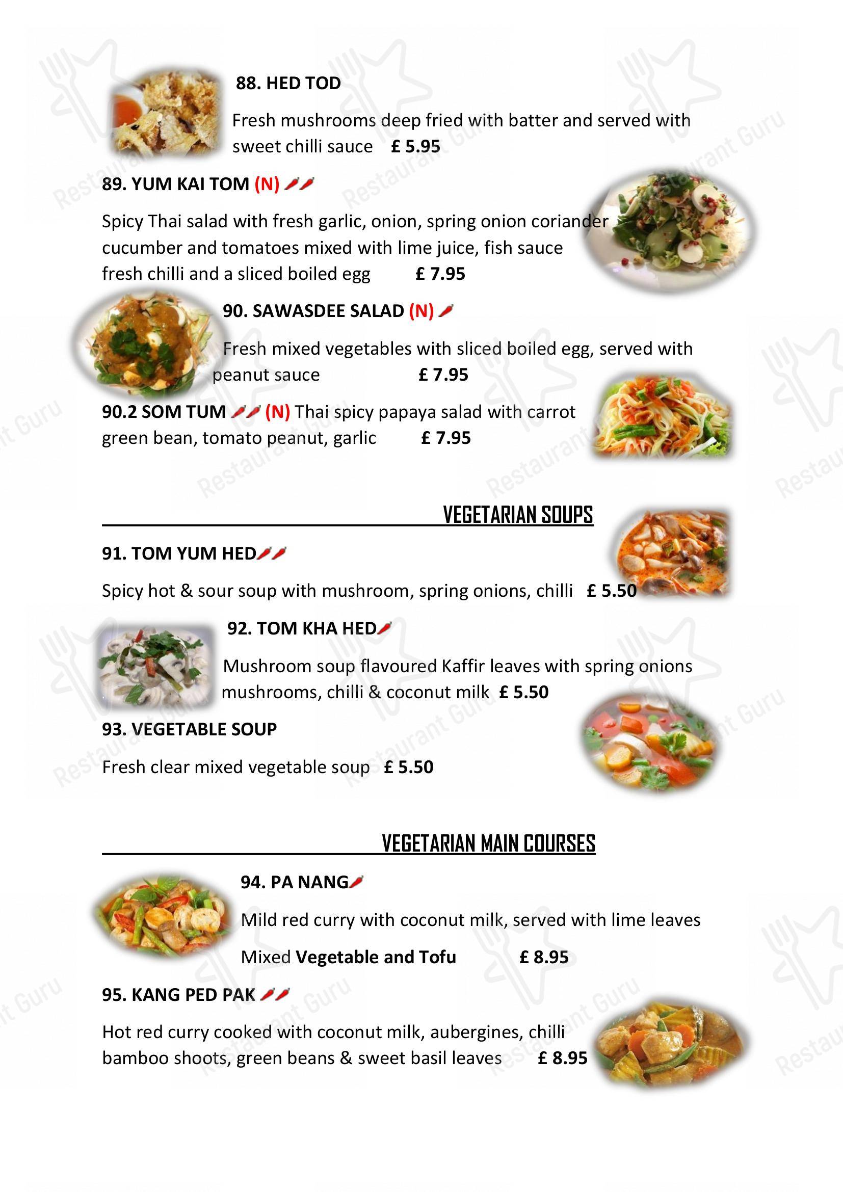 Menu at Sawasdee restaurant, Birkenhead