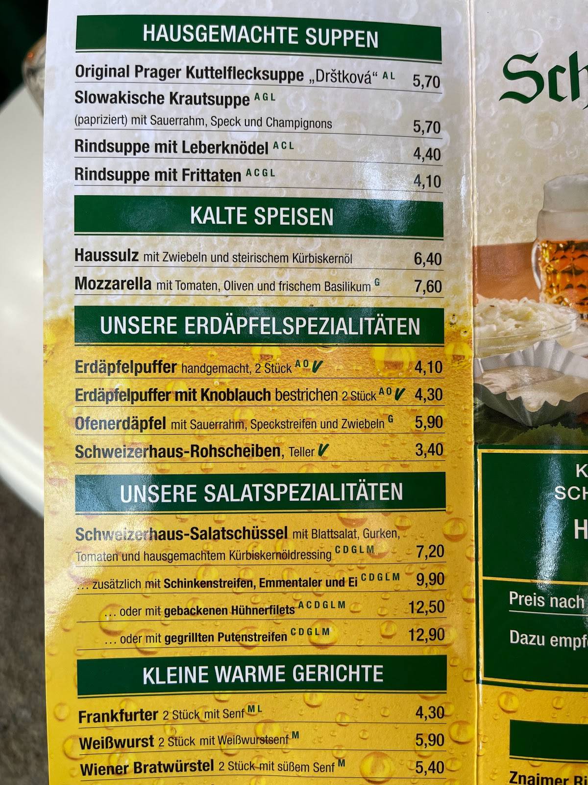 Speisekarte von Schweizerhaus pub & Bar, Wien