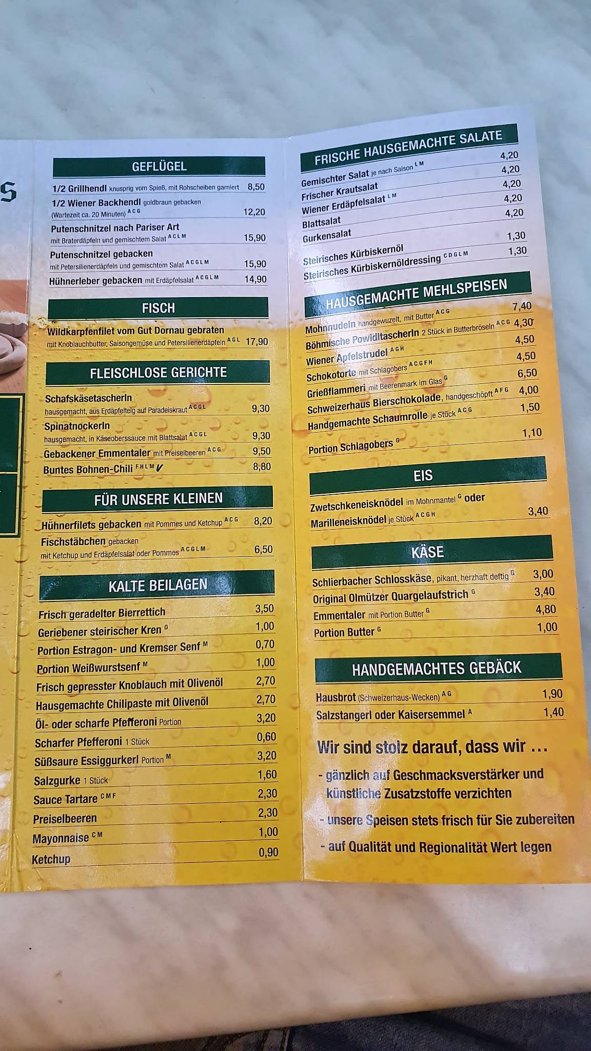 Speisekarte von Schweizerhaus pub & Bar, Wien
