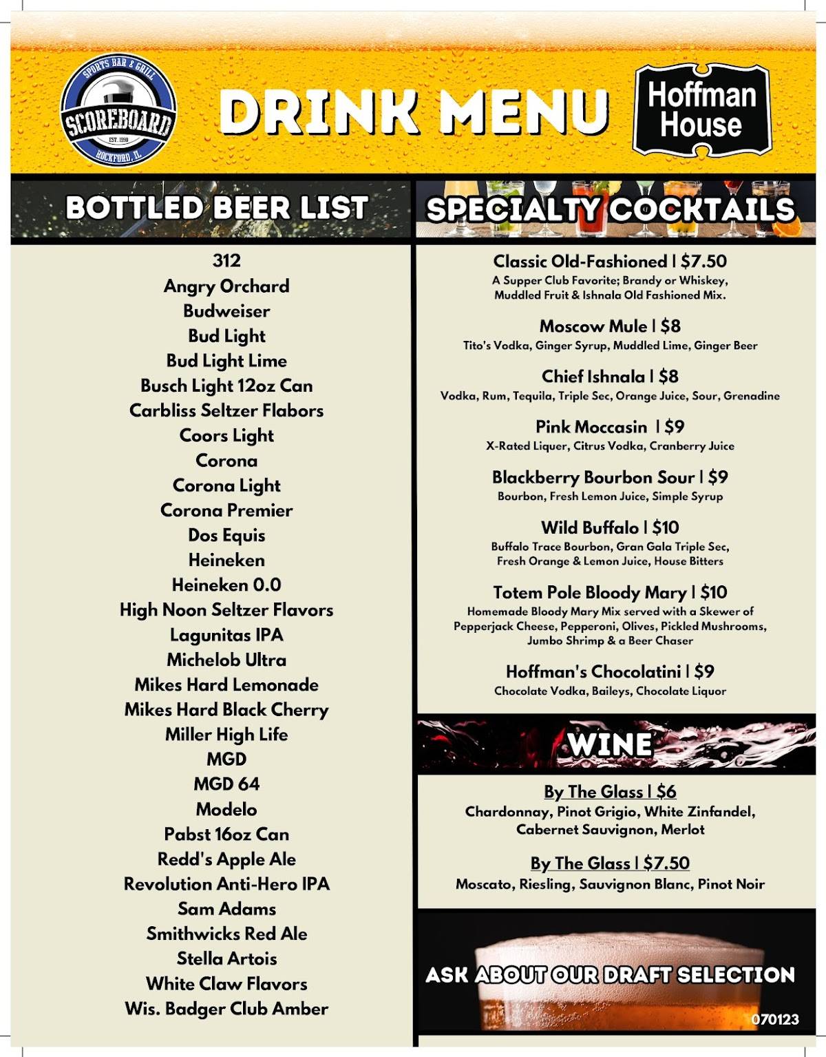 Menu at Scoreboard Sports Bar & Events by Hoffman House, Rockford