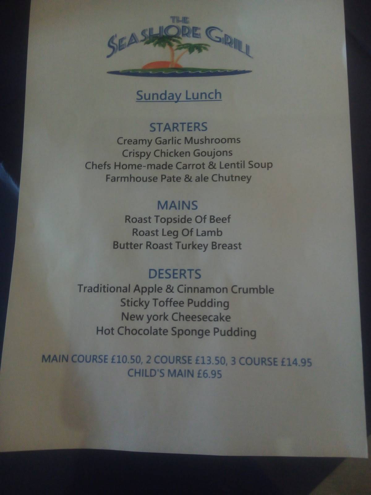 Menu at Seashore Grill restaurant, Sully