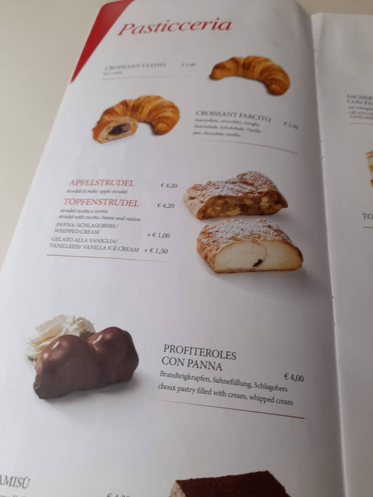 Menu at Segafredo. cafe, Vienna, Graben 29