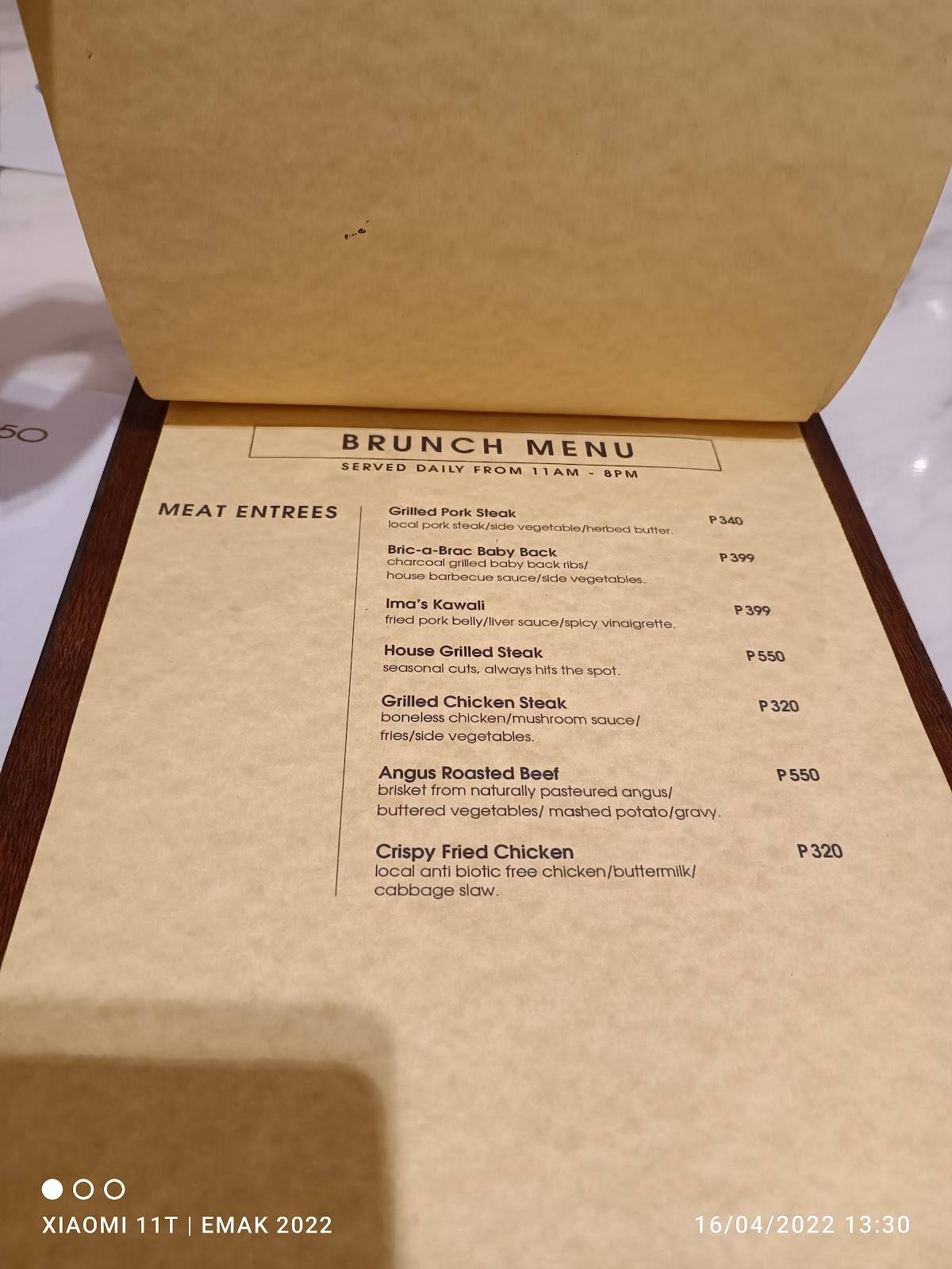 Menu at Sentro 1850 restaurant, Cagayan de Oro