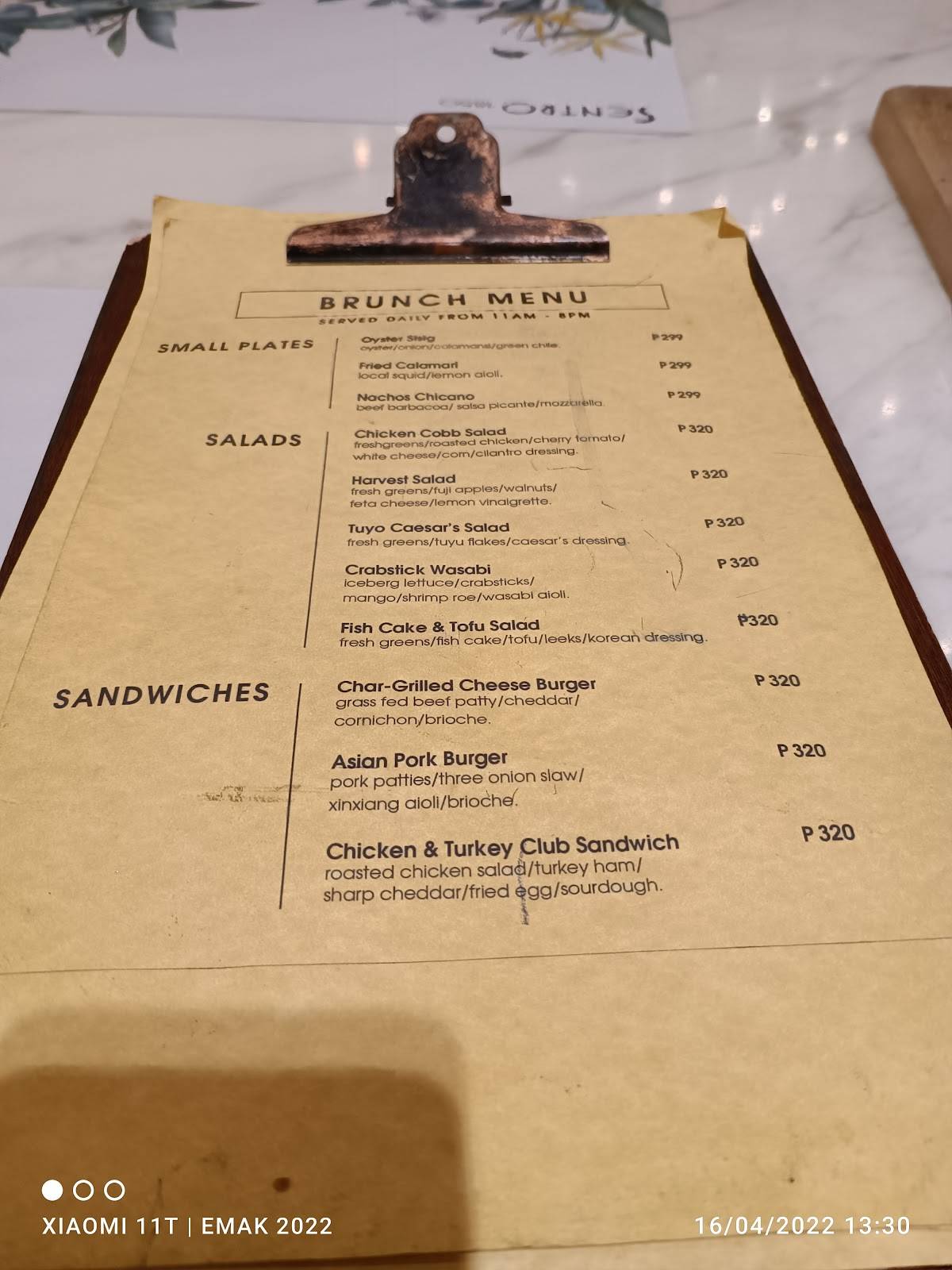 Menu at Sentro 1850 restaurant, Cagayan de Oro