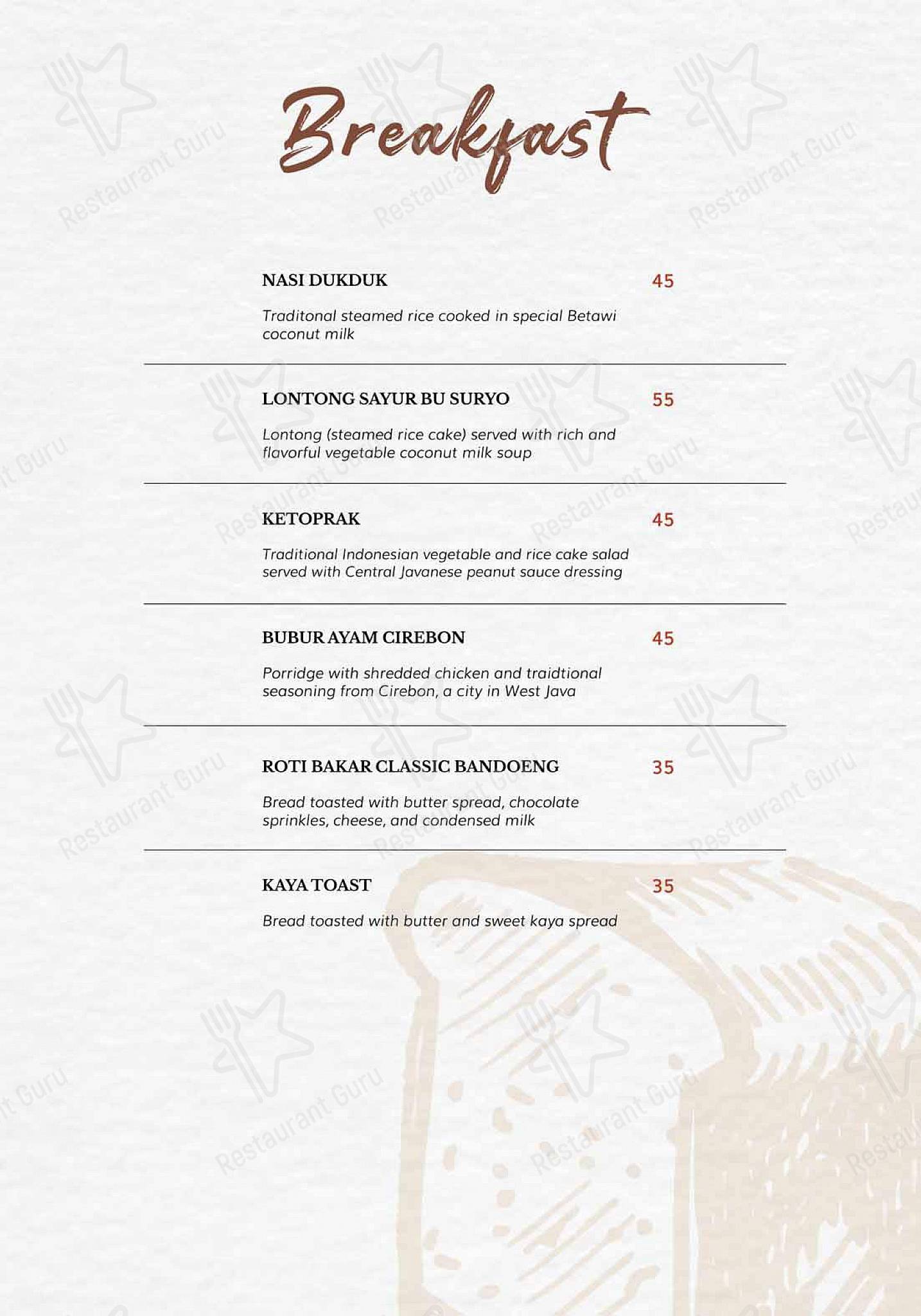 Menu at Senyata Senopati restaurant, South Jakarta