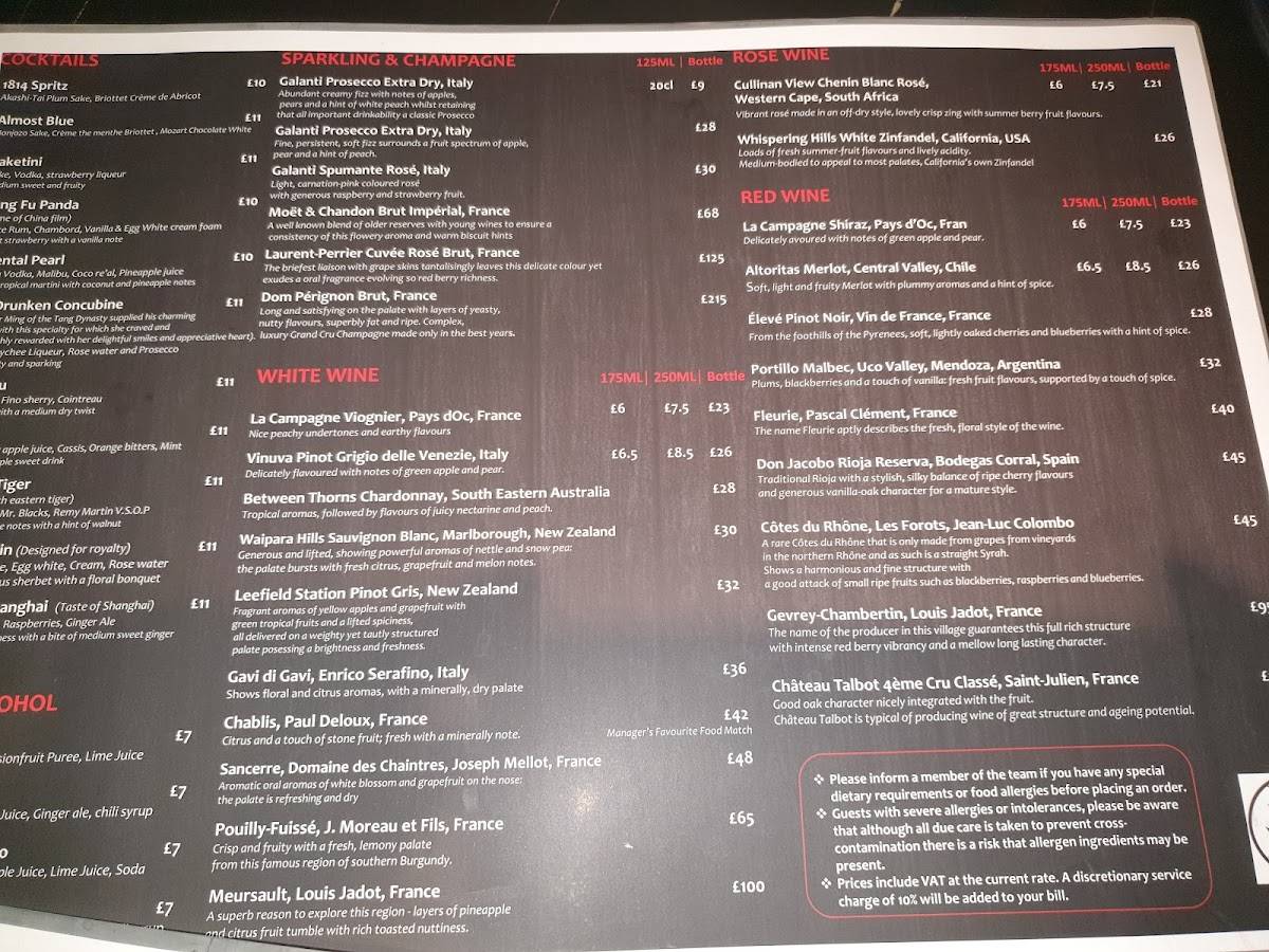 Menu at Shanghai 1814 Restaurant, Southampton