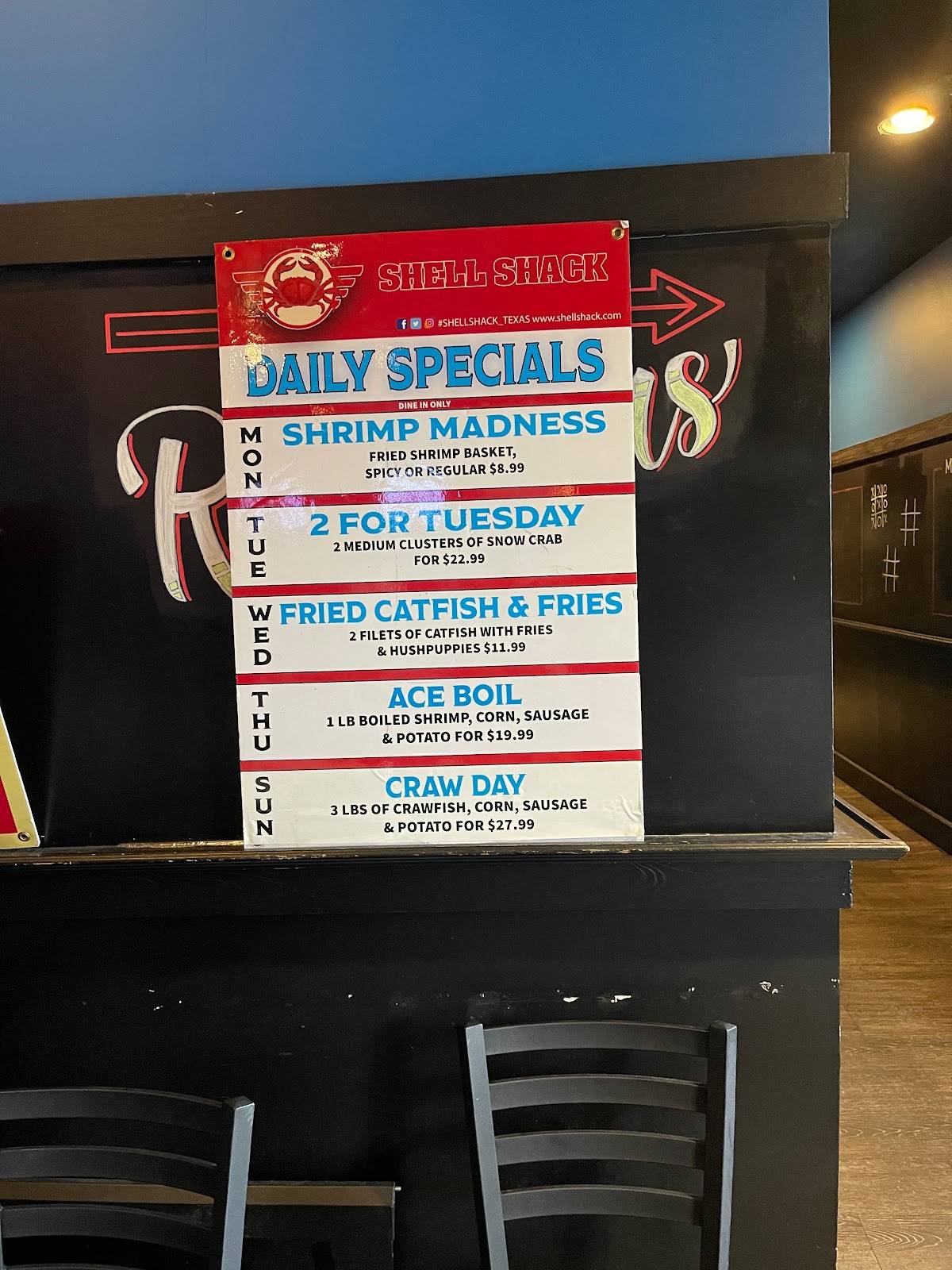 Menu at Shell Shack pub & bar, Houston