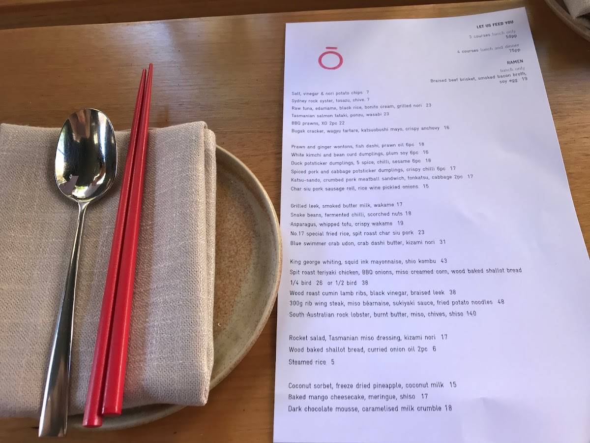 Menu at Shobosho restaurant, Adelaide