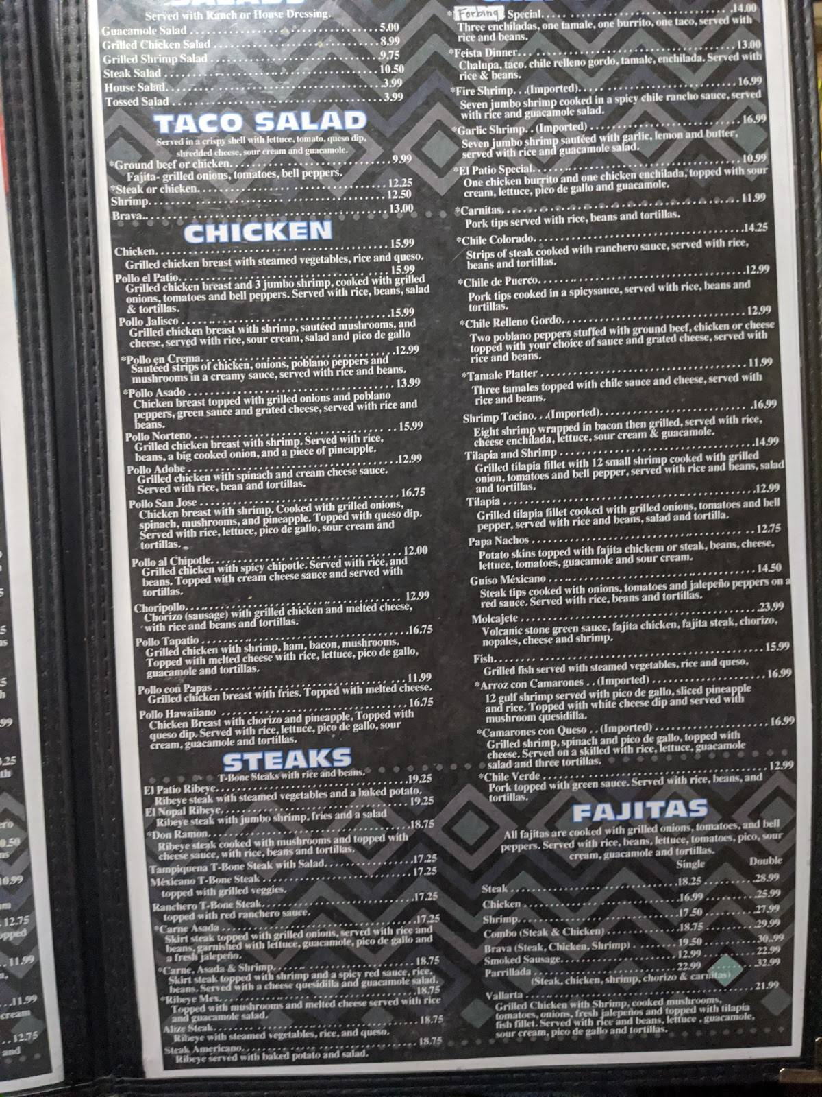 Menu at El Patio Mexican Restaurant, Shreveport, Forbing Rd