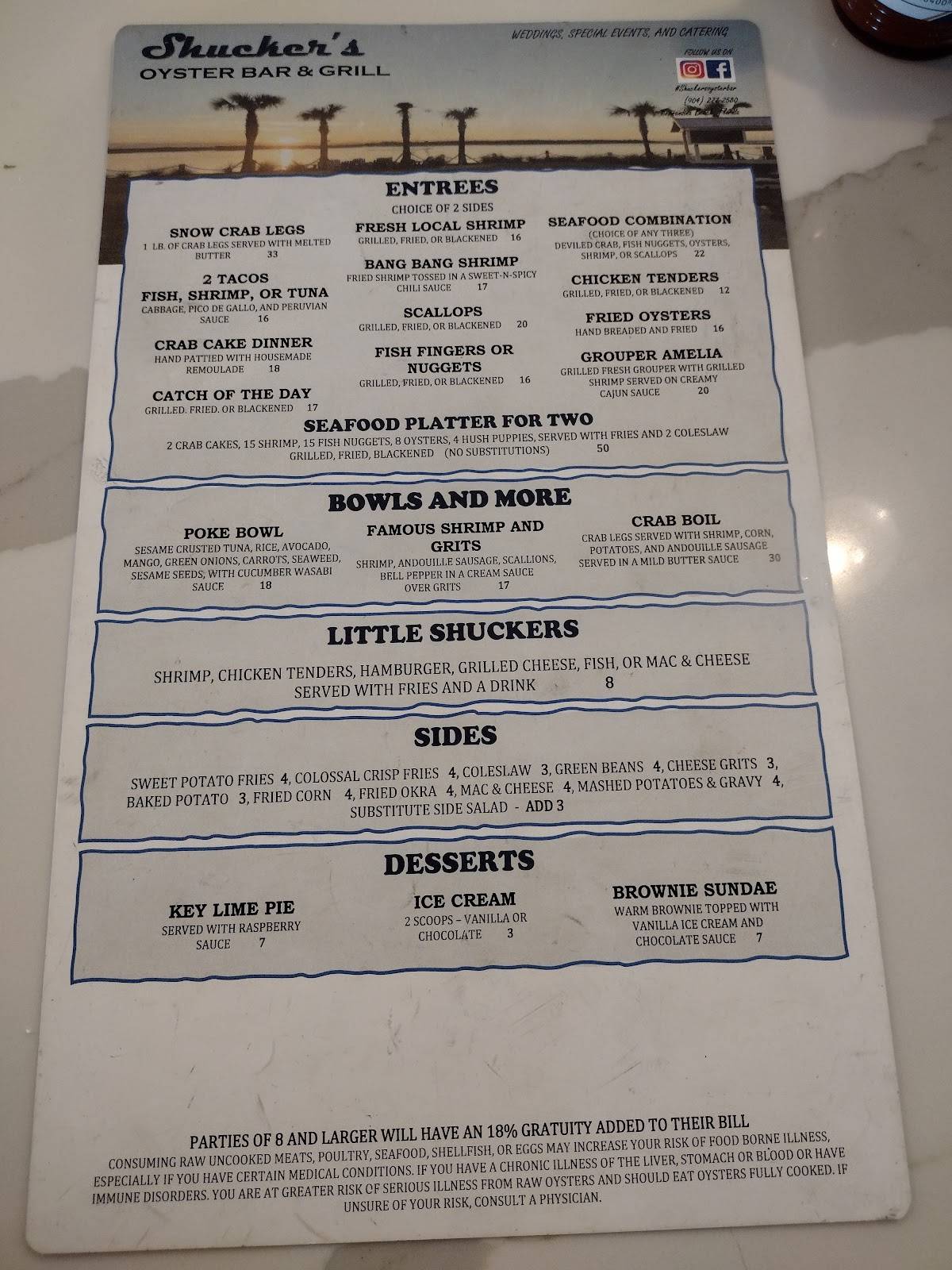 Menu at Shucker's Oyster Bar & Grill, Jacksonville, Wade's Pl