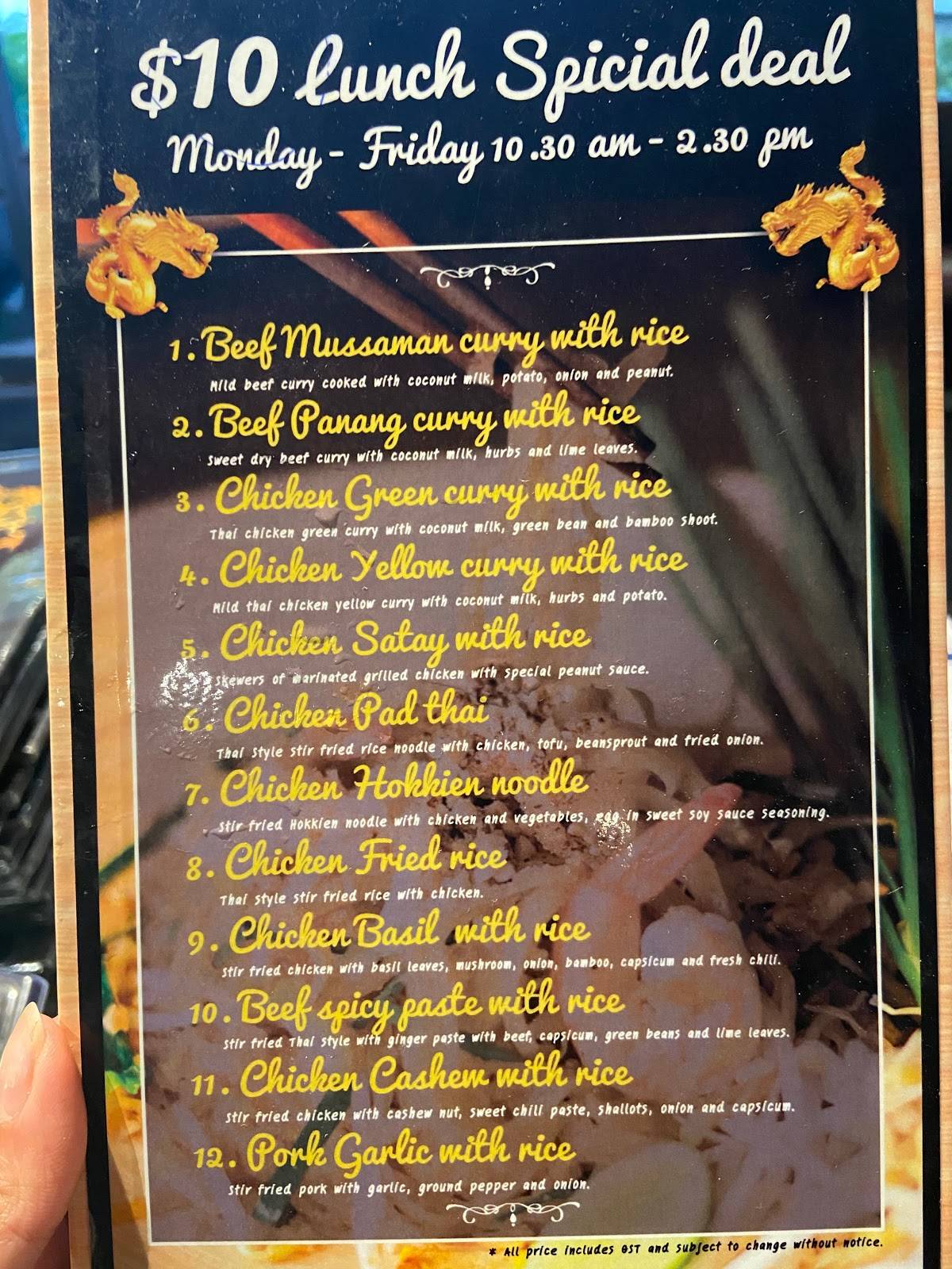 Menu at Siam 49 Thai Restaurant, Hindmarsh