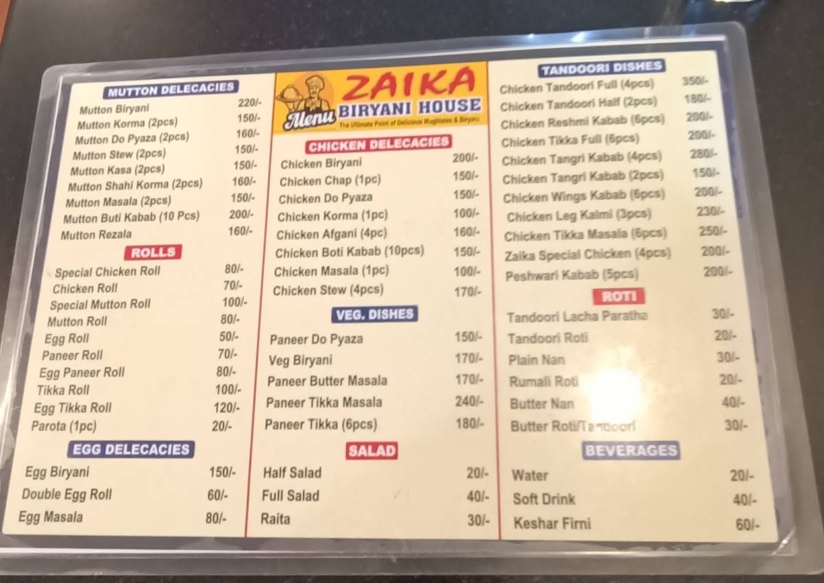 Menu at Zaika Biryani, Siliguri