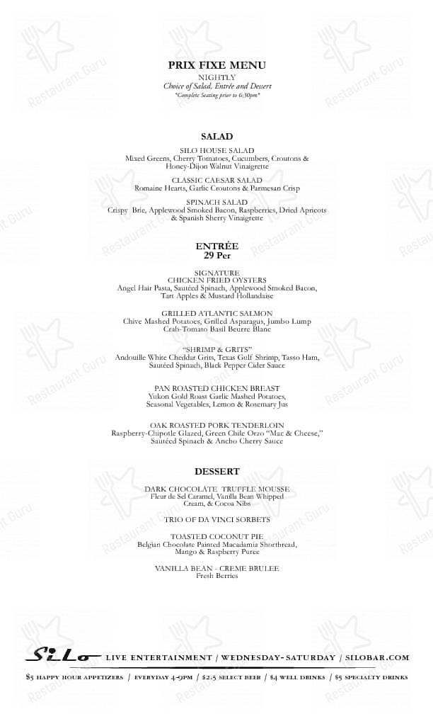 Menu at SILO Elevated Cuisine - 1604 pub & bar, San Antonio, 434 N Loop ...