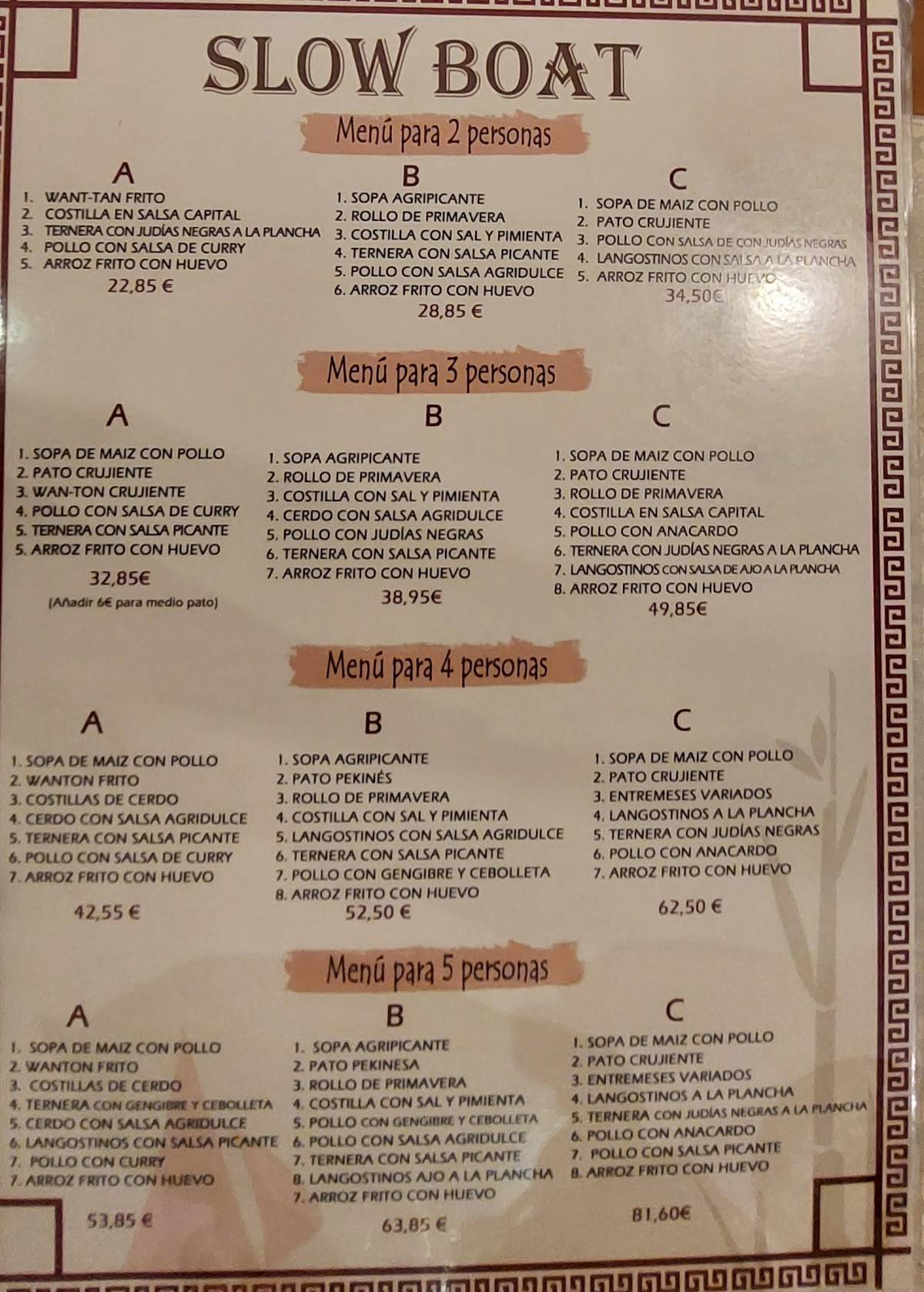 Menu at Slow Boat Chino restaurant, Sitio de Calahonda