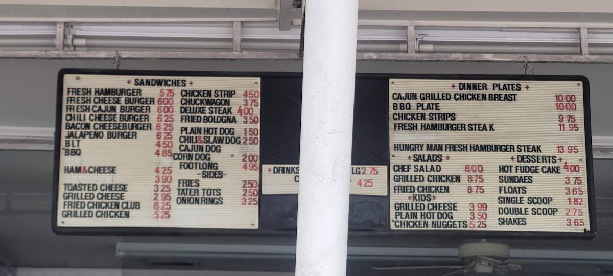 Menu at Small's Drive In restaurant, Athens