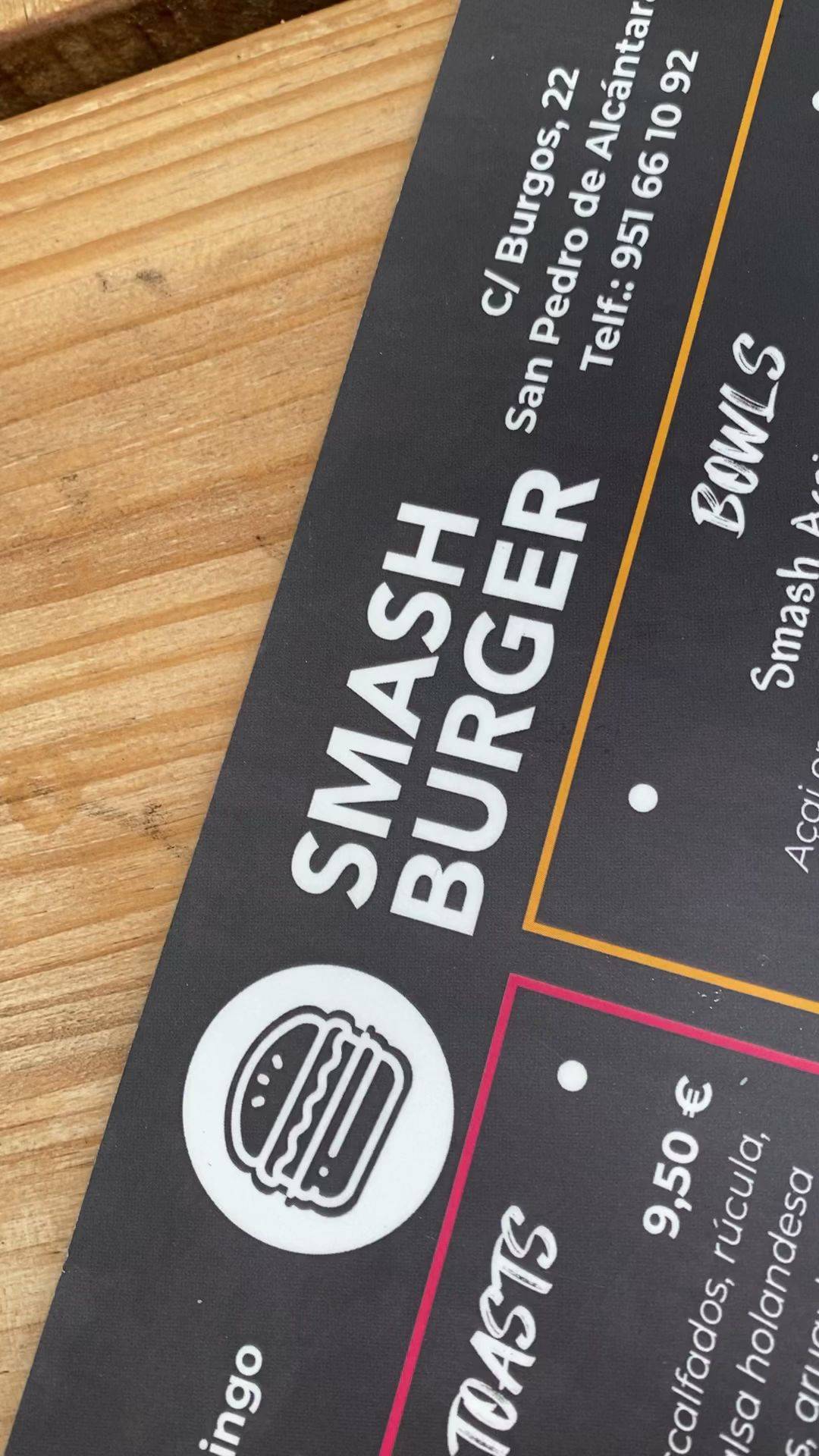 Menu at Smash Burger restaurant, Marbella