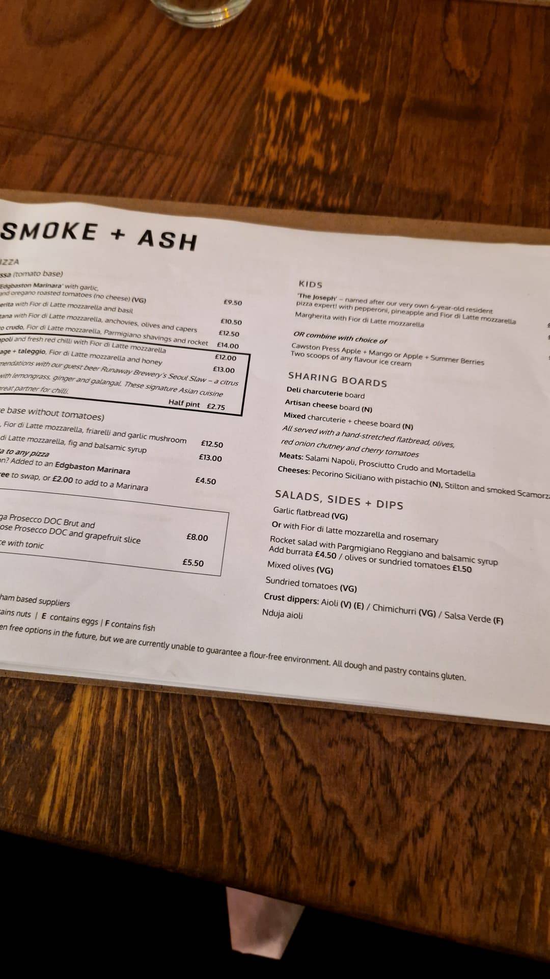 Menu at Smoke and Ash Restaurants, Birmingham