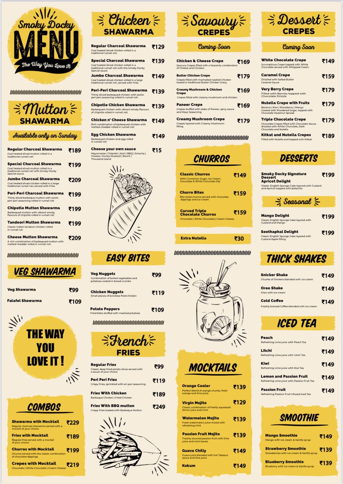 Menu at Smoky Docky Bel road, Bengaluru
