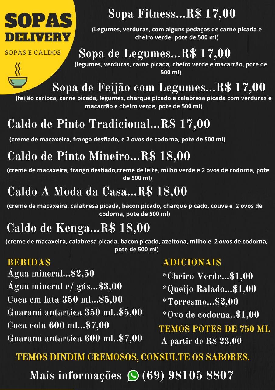 Menu em Sopas Delivery restaurante, Porto Velho