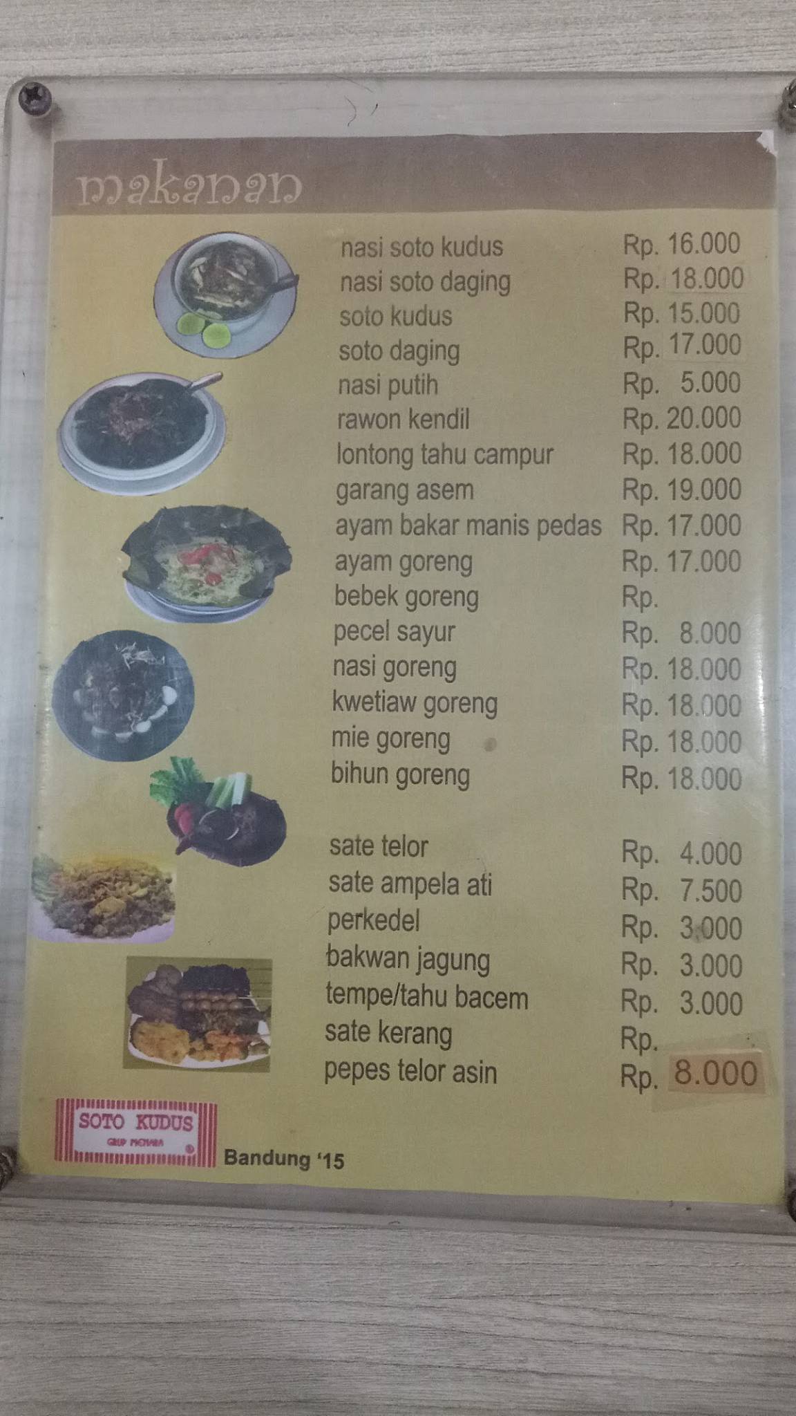Carta del restaurante Soto Kudus Group Menara, Bandung