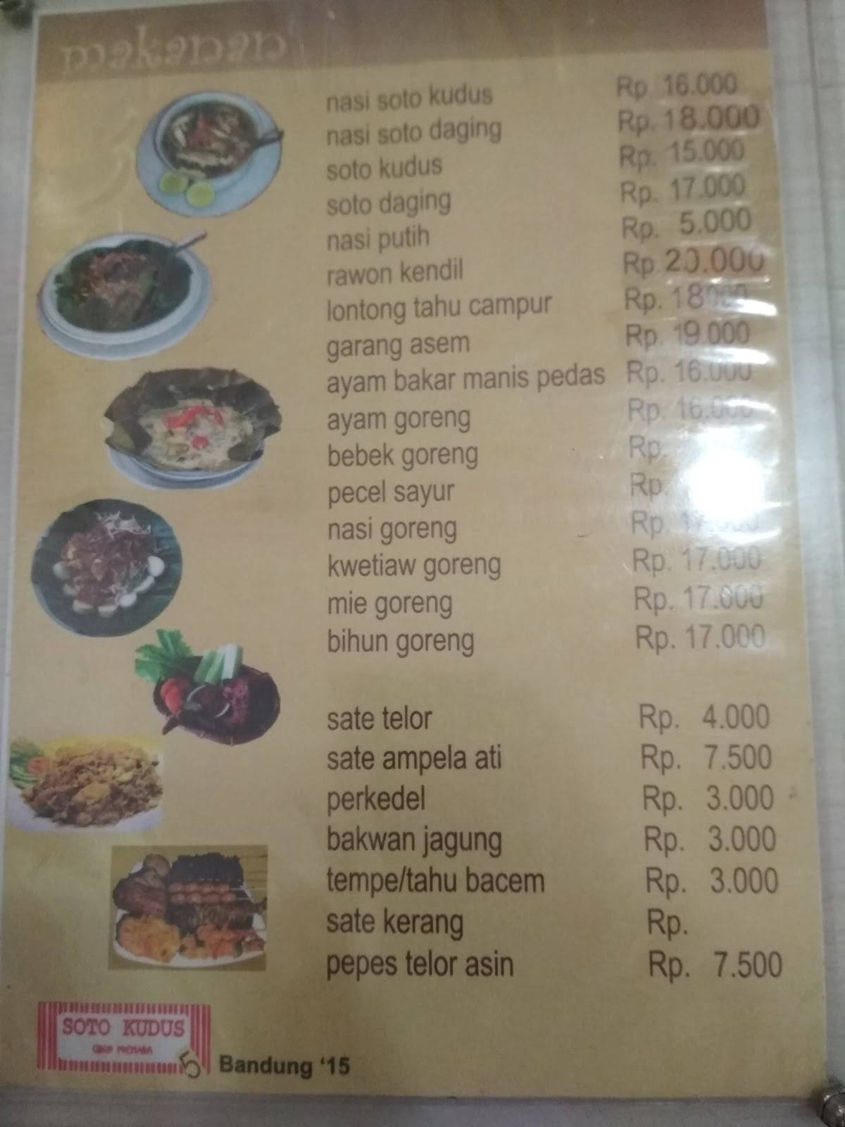 Carta del restaurante Soto Kudus Group Menara, Bandung
