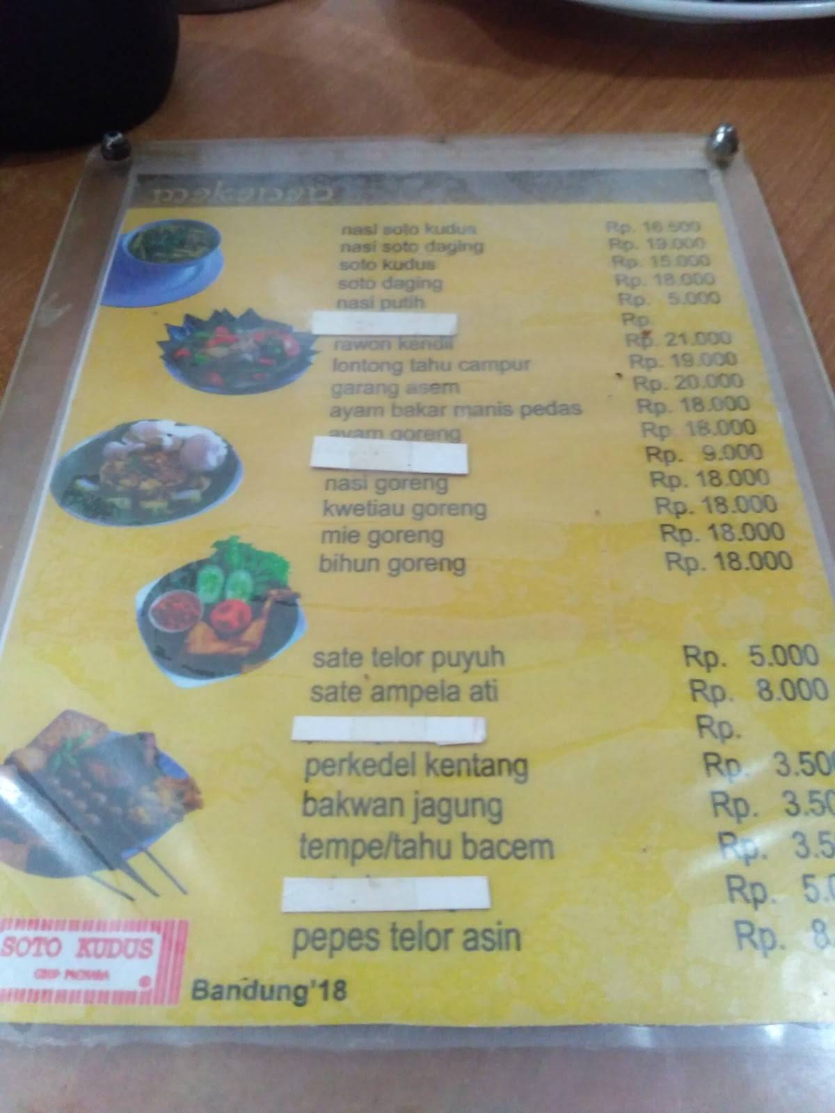 Carta del restaurante Soto Kudus Group Menara, Bandung