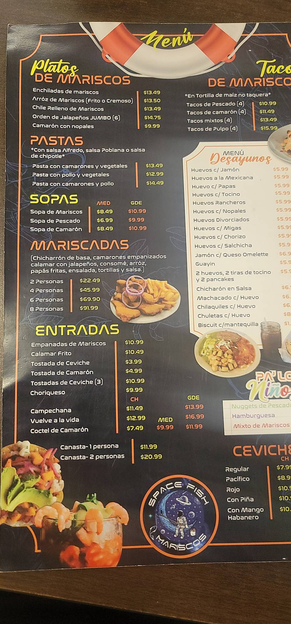 Menu at SpaceFish Mariscos Restaurant, Brownsville