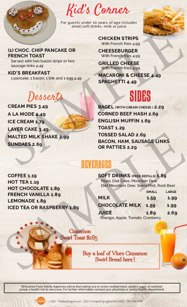 Menu at Sparta Family Restaurant, Sparta