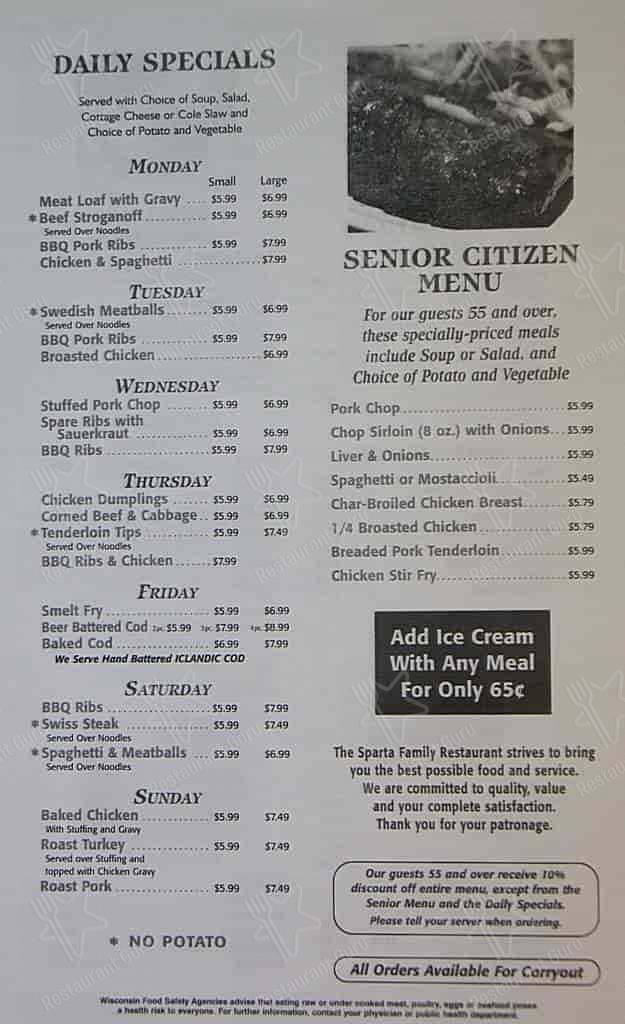 Menu at Sparta Family Restaurant, Sparta
